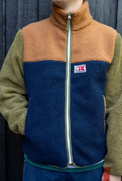 Danefae Danask fleece zip up khaki/navy/tobacco – Hippe-Dingen