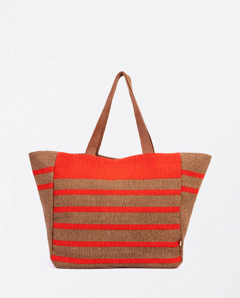 Surkana square beach bag with woven stripes orange 24MAGI821-20 – Hippe ...
